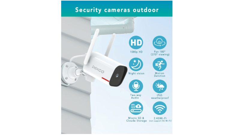 DEKCO 1080P Pan Rotating 180° Outdoor Camera For Home