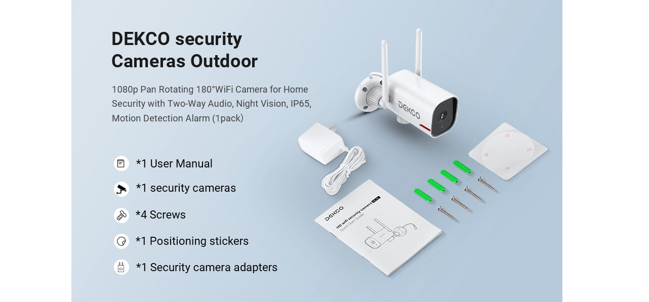 DEKCO 1080P Pan Rotating 180° Outdoor Camera For Home